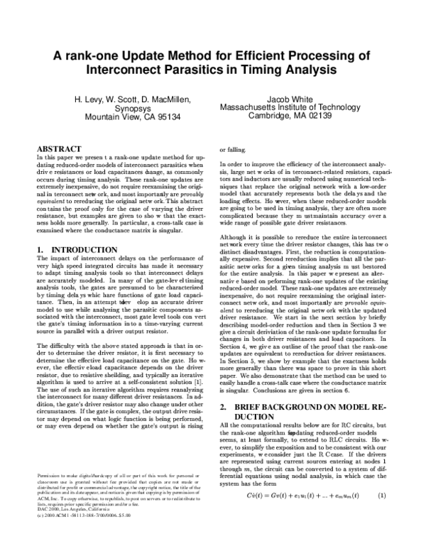 (PDF) A rank-one update method for efficient processing of interconnect parasitics in timing ...