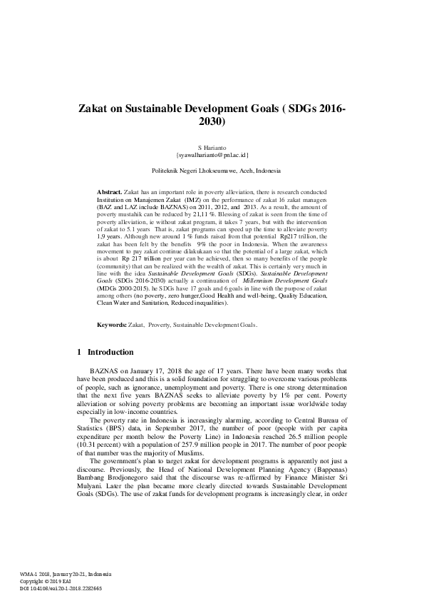 (PDF) Zakat on Sustainable Development Goals ( SDGs 2016-2030)