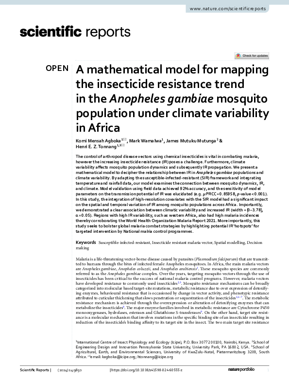 (PDF) A mathematical model for mapping the insecticide resistance trend in the Anopheles gambiae ...