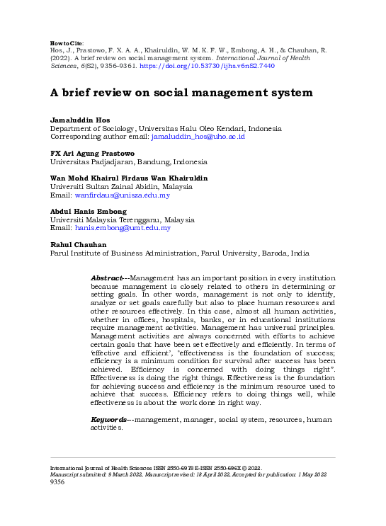 (PDF) Brief Review on Social Management System