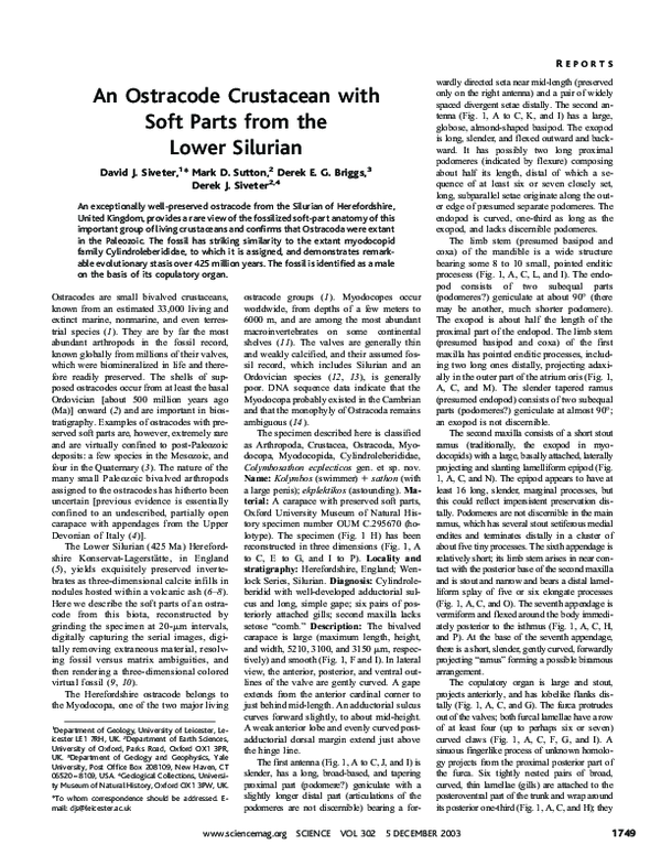 (PDF) An Ostracode Crustacean with Soft Parts from the Lower Silurian
