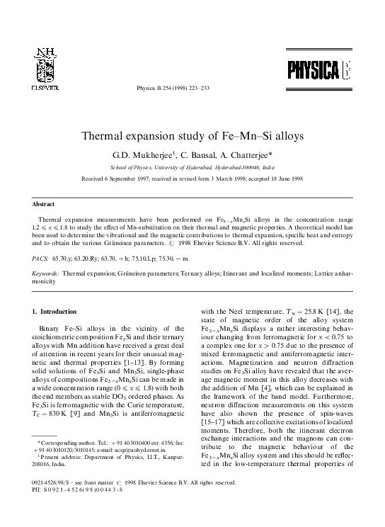 (PDF) Thermal expansion study of Fe–Mn–Si alloys
