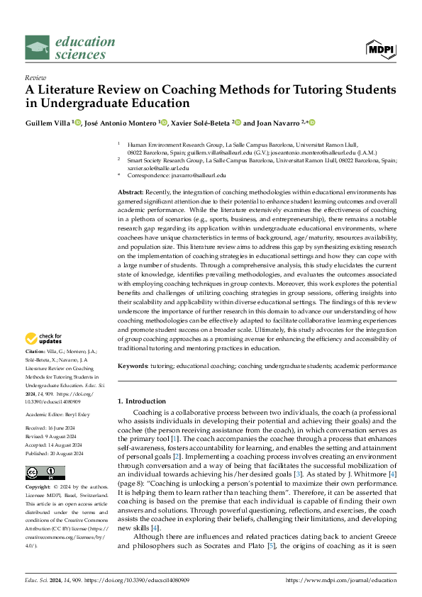 (PDF) A Literature Review on Coaching Methods for Tutoring Students in ...