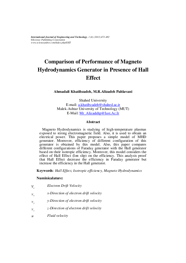(PDF) Comparison of Performance of Magneto Hydrodynamics Generator in ...