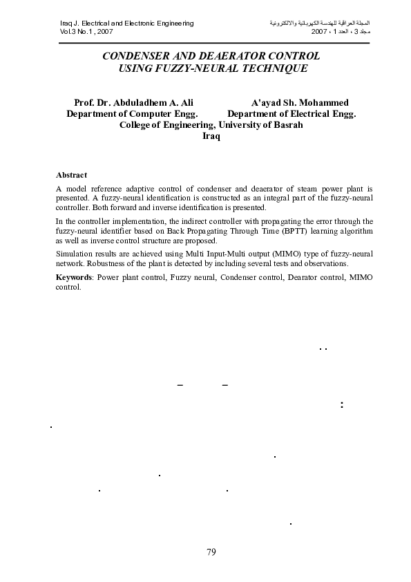 (PDF) Condenser and Deaerator Control Using Fuzzy-Neural Technique