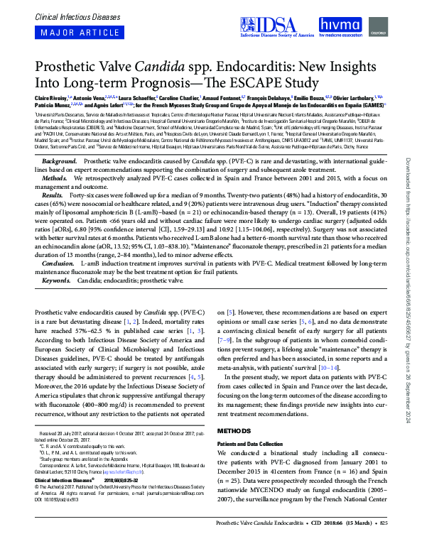 (PDF) Prosthetic valve Candida spp. endocarditis: new insights into long term prognosis - the ...