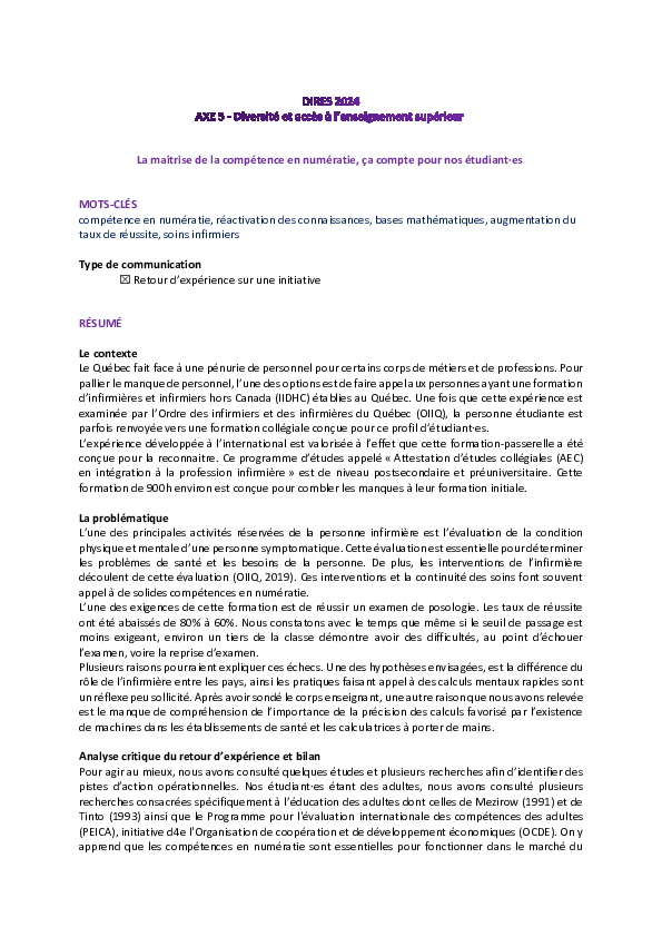 (PDF) La maitrise de la compétence en numératie, ça compte pour nos ...
