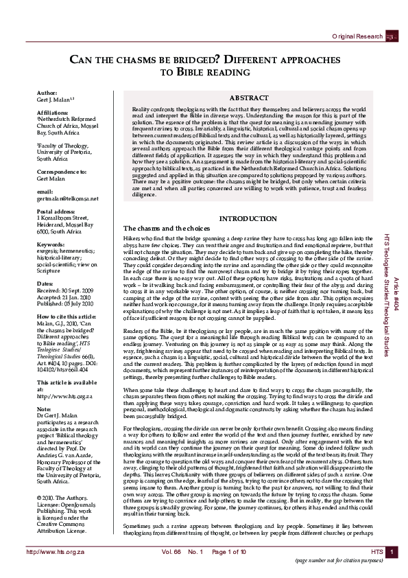 (PDF) Can the chasms be bridged? Different approaches to Bible reading