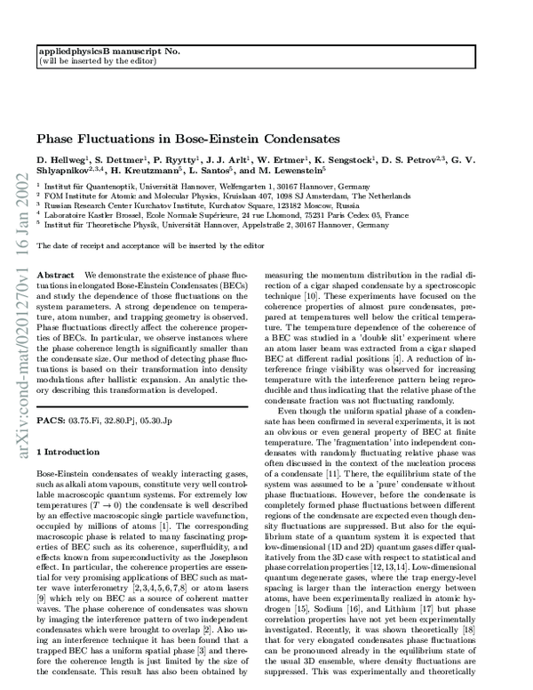 Pdf Phase Fluctuations In Bose Einstein Condensates Wolfgang Ertmer