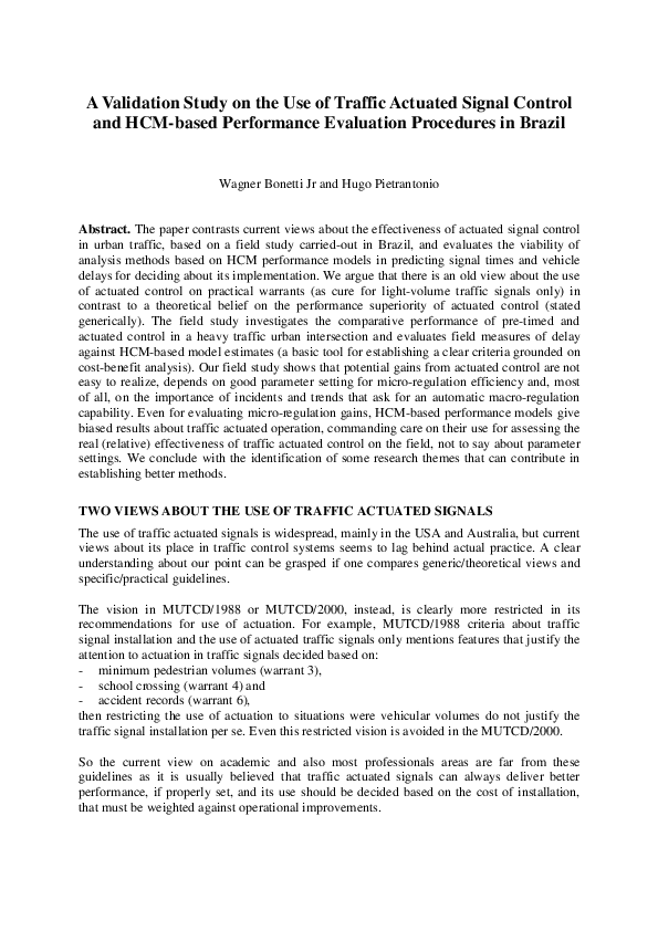 (PDF) A Validation Study on the Use of Traffic Actuated Signal Control and HCM-based Performance ...