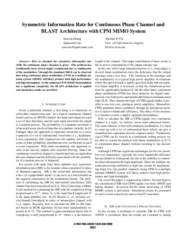 (PDF) Symmetric information rate for continuous phase channel and BLAST architecture with CPM ...