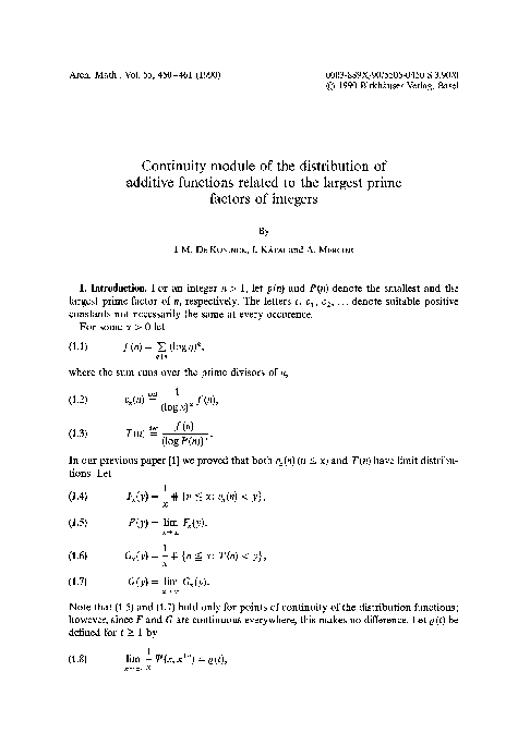 (PDF) Continuity module of the distribution of additive functions related to the largest prime ...