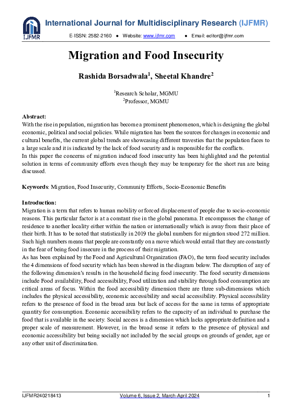 (PDF) Migration and Food Insecurity