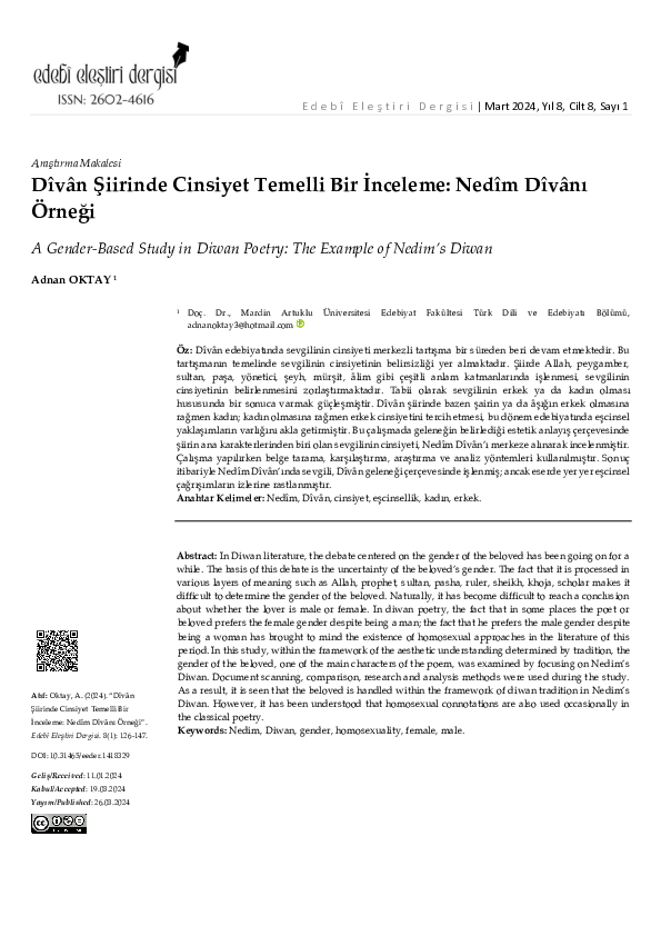 (PDF) Dîvân Şiirinde Cinsiyet Temelli Bir İnceleme: Nedîm Dîvânı Örneği ...