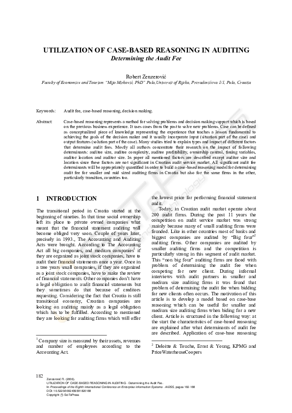 (PDF) UTILIZATION OF CASE-BASED REASONING IN AUDITING - Determining the ...