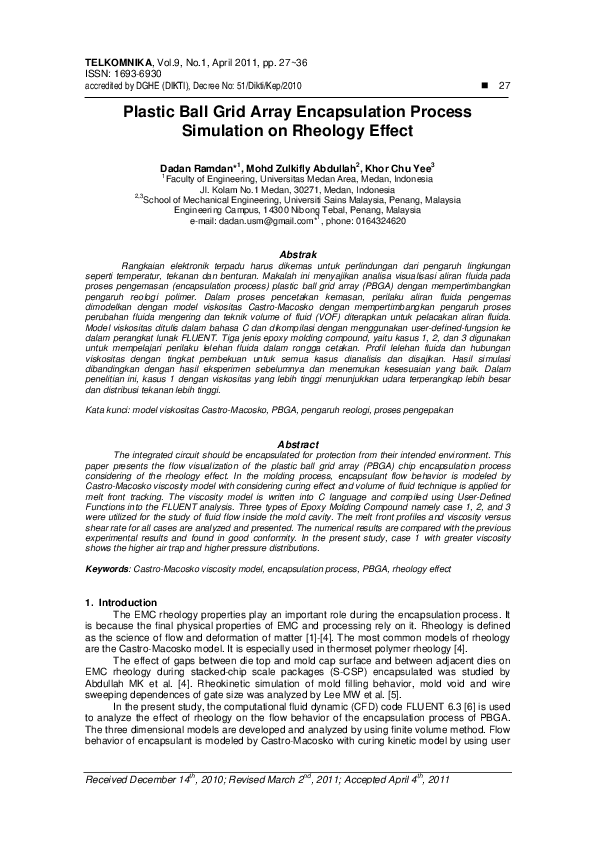(PDF) Plastic Ball Grid Array Encapsulation Process Simulation on ...