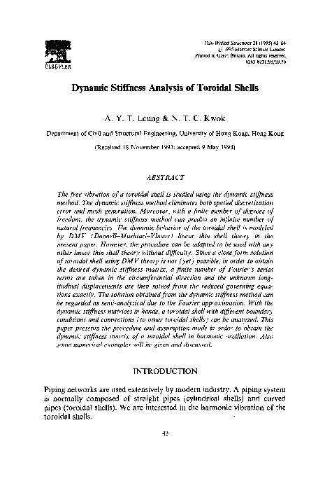 (PDF) Dynamic stiffness analysis of toroidal shells
