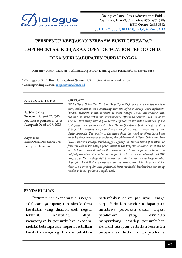 (PDF) Perspektif Kebijakan Berbasis Bukti Terhadap Implementasi Kebijakan Open Defecation Free ...