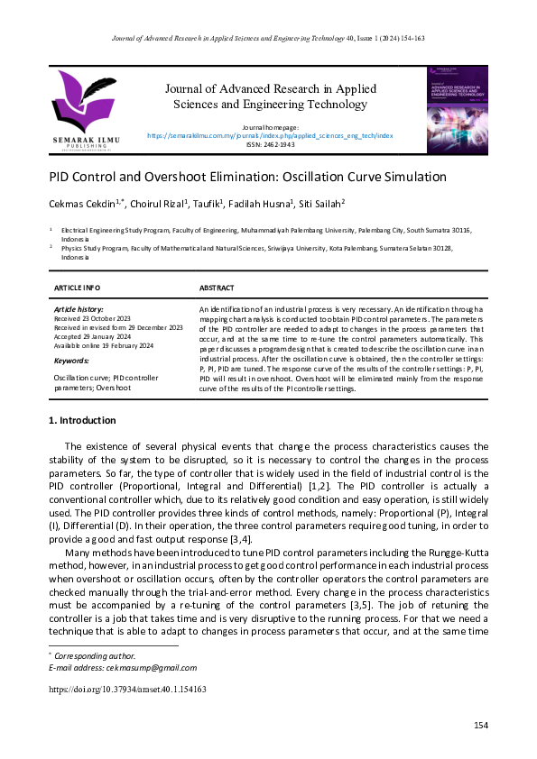 (PDF) PID Control and Overshoot Elimination: Oscillation Curve Simulation