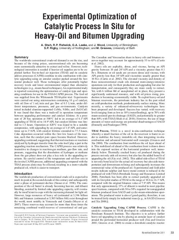 (PDF) Experimental Optimization of Catalytic Process In-Situ for Heavy ...