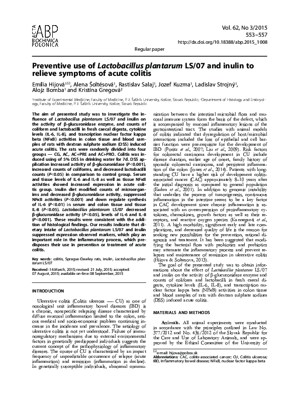 (PDF) Preventive use of Lactobacillus plantarum LS/07 and inulin to ...