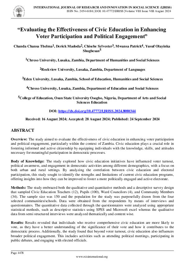 (PDF) "Evaluating the Effectiveness of Civic Education in Enhancing Voter Participation and ...