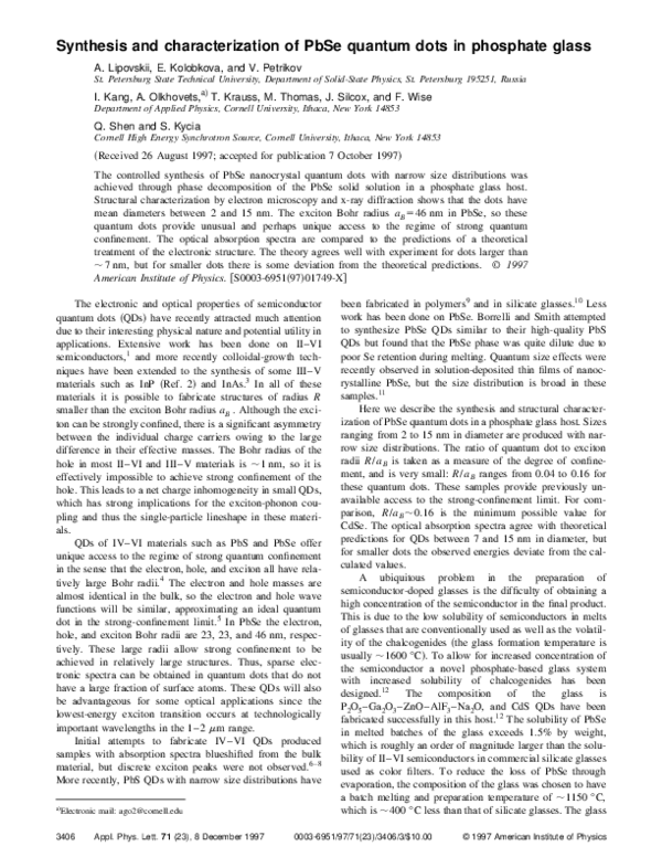 (PDF) Synthesis and characterization of PbSe quantum dots in phosphate ...