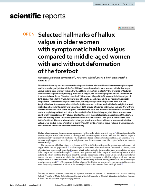 (PDF) Selected hallmarks of hallux valgus in older women with ...