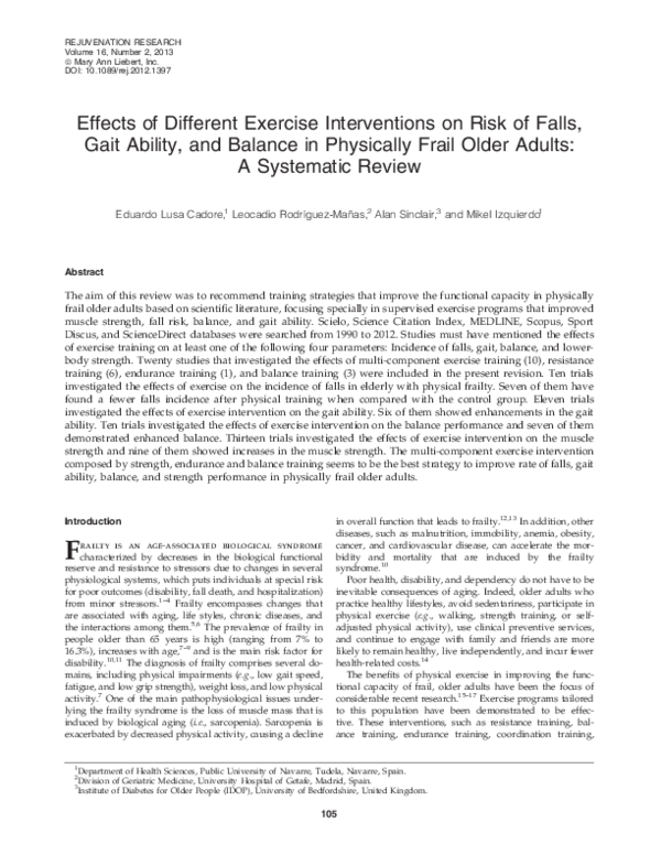 (PDF) Effects of Different Exercise Interventions on Risk of Falls, Gait Ability, and Balance in ...
