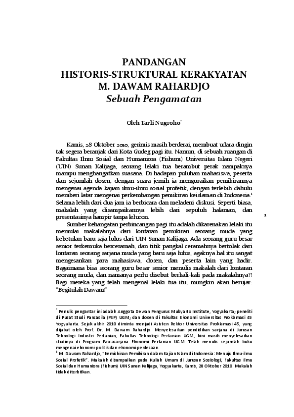 (PDF) Pandangan Historis Struktural M Dawam Rahardjo