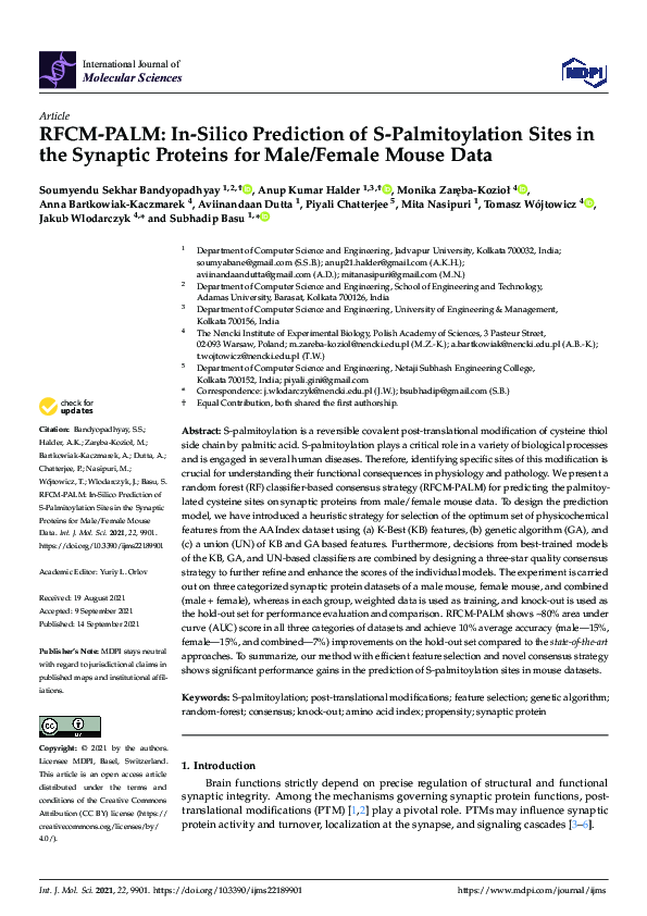 (PDF) RFCM-PALM: In-Silico Prediction of S-Palmitoylation Sites in the ...