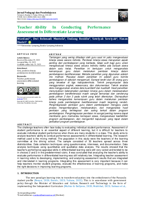 (PDF) Teacher Ability In Conducting Performance Assessment In ...