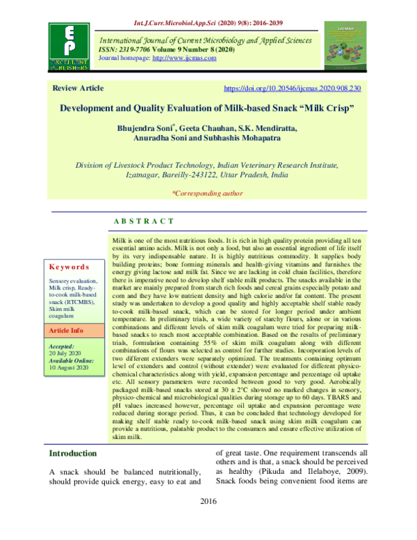 (PDF) Development and Quality Evaluation of Milk-based Snack “Milk Crisp”