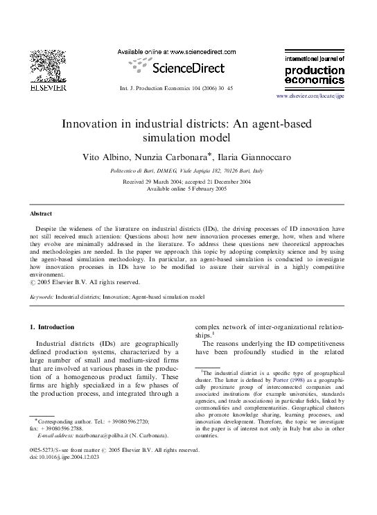 (PDF) Innovation in industrial districts: An agent-based simulation model