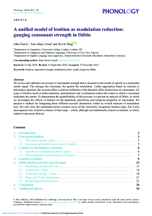 (PDF) A unified model of lenition as modulation reduction: gauging ...