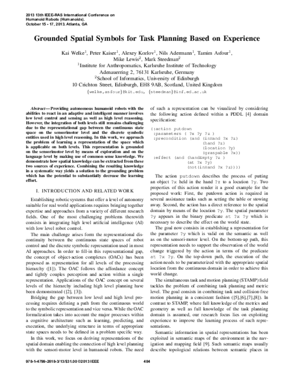 (PDF) Grounded spatial symbols for task planning based on experience