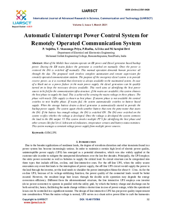 (PDF) Automatic Uninterrupt Power Control System for Remotely Operated ...