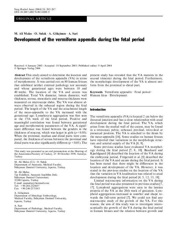 (PDF) Development of the vermiform appendix during the fetal period