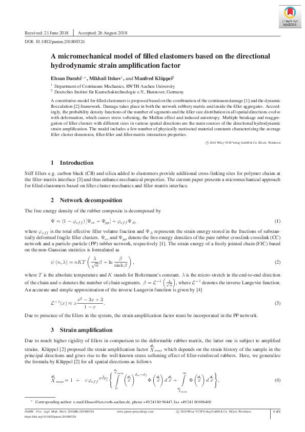 (PDF) A micromechanical model of filled elastomers based on reptation theory