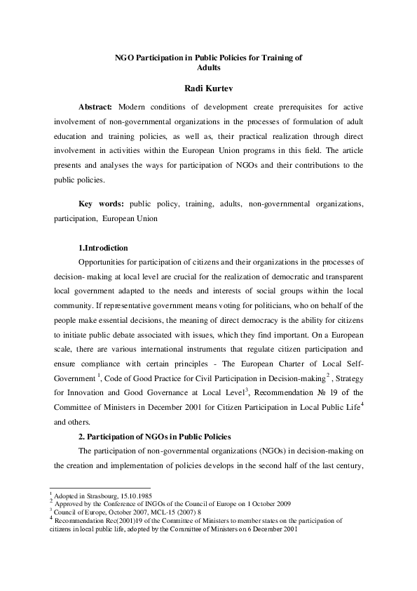 (PDF) NGO Participation in Public Policies for Training of Adults