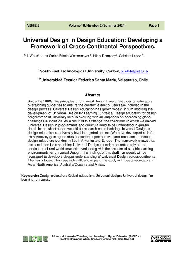 (PDF) Universal Design in Design Education: Developing a Framework of Cross-Continental Perspectives