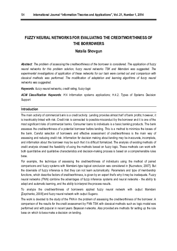 (PDF) Fuzzy Neural Networks for Evaluating the Creditworthiness of the Borrowers | Natalia ...