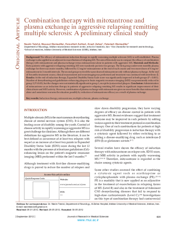 (PDF) Combination therapy with mitoxantrone and plasma exchange in ...