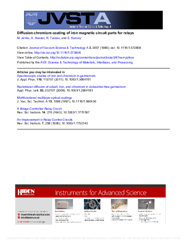 (PDF) Diffusion chromium coating of iron magnetic circuit parts for relays