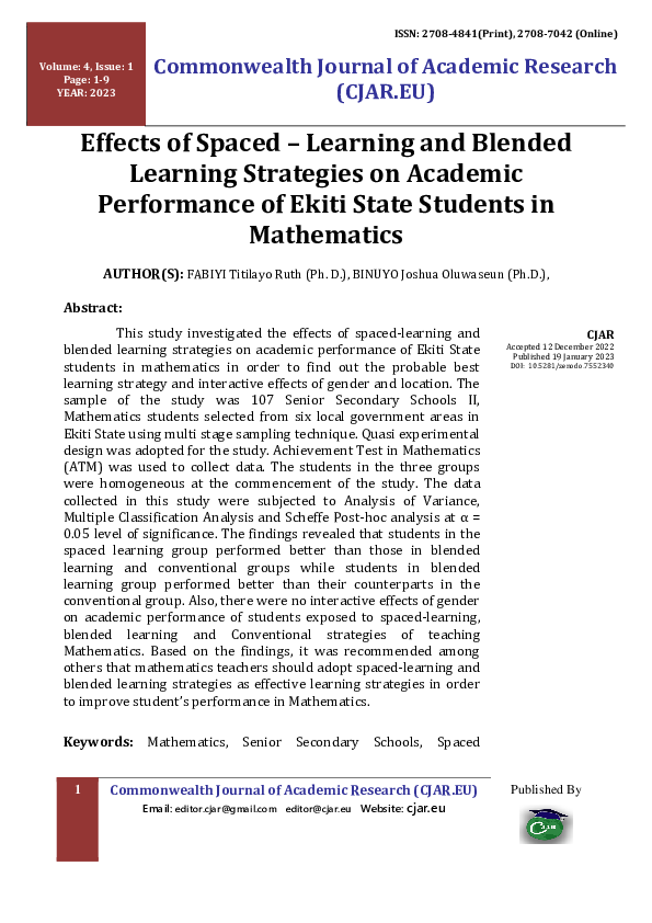 (PDF) Effects of Spaced – Learning and Blended Learning Strategies on ...