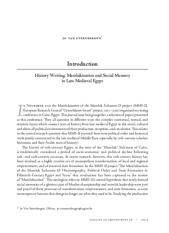 (PDF) "History Writing, Mamlukisation and Social Memory," in Arabic Historiography in Late ...