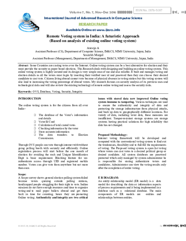(PDF) Remote Voting system in India: A futuristic Approach (Based on analysis of existing online ...