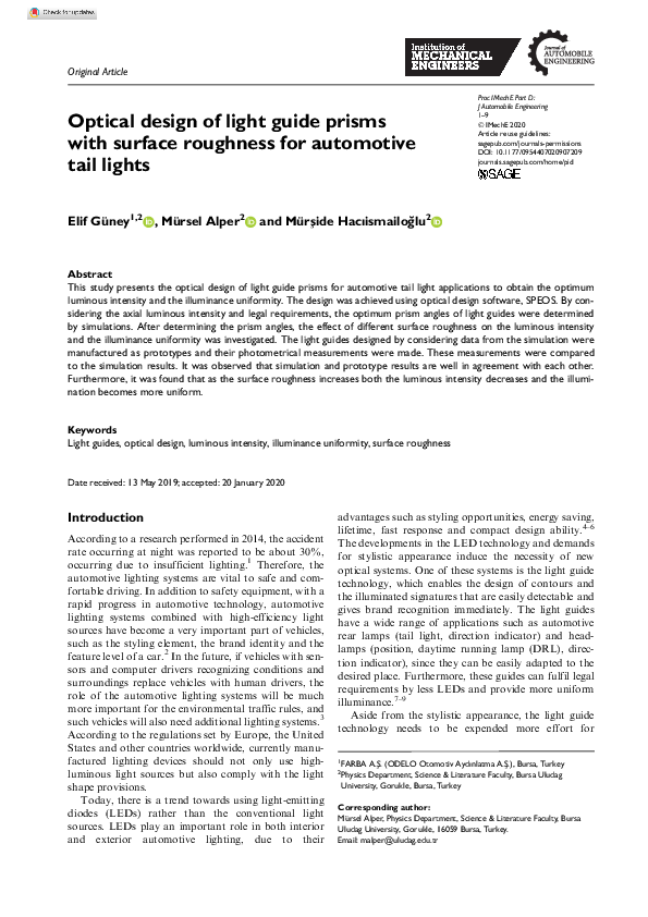 (PDF) Optical design of light guide prisms with surface roughness for automotive tail lights