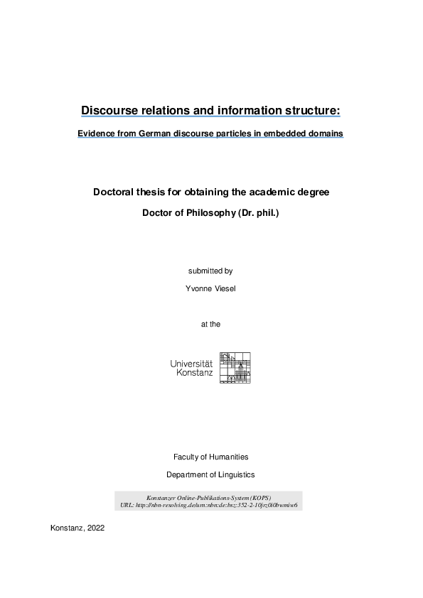 (PDF) Discourse relations and information structure: Evidence from German discourse particles in ...