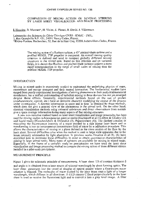 (PDF) COMPARISON OF MIXING ACTION OF SEVERAL STIRRERS BY LASER SHEET ...